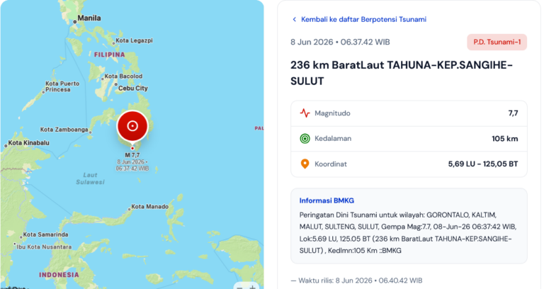 Peringatan Tsunami: Gorontalo Bagian Utara berstatus Siaga | Read.id